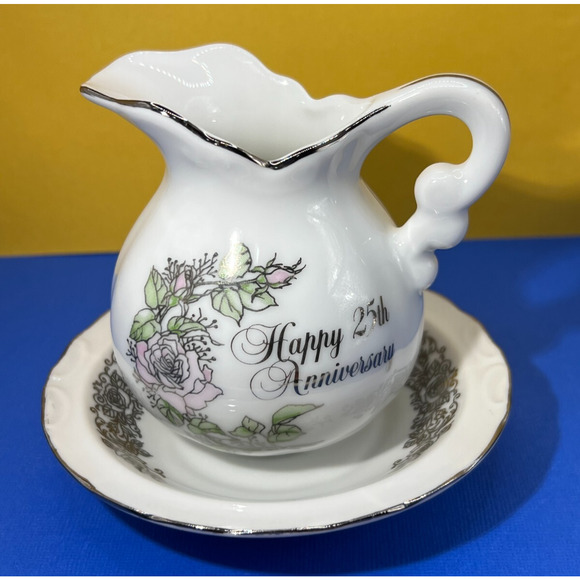 Enesco | Accents | Vtg 25th Anniversary Wishes Mini Pitcher Bowl Set ...